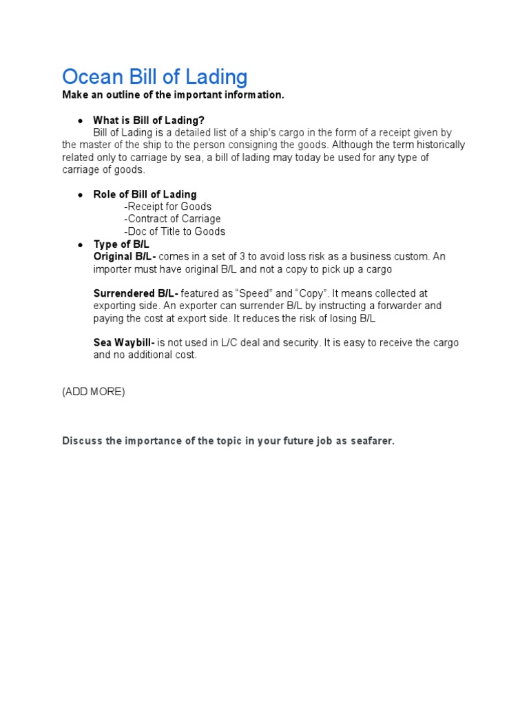 Ocean Bill of Lading