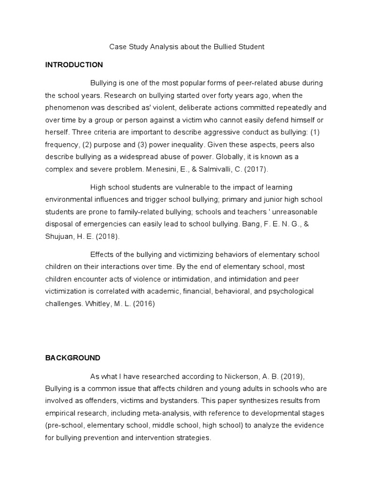 Case Study Analysis About The Bullied Student | PDF | Bullying ...
