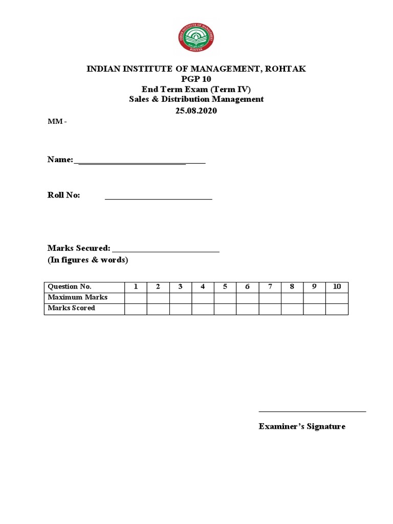 Answer Sheet SDM (Type) | PDF