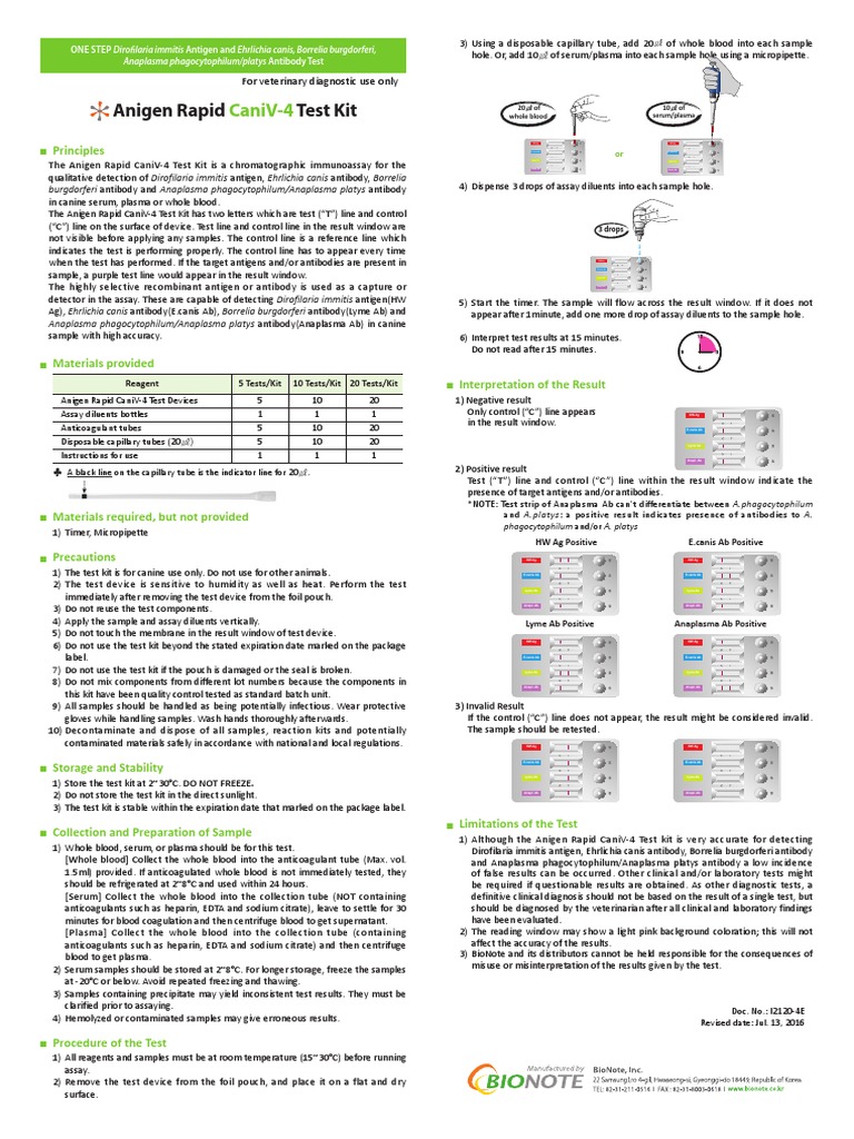 Anigen Rapid Test Kit: Caniv-4 | PDF | Blood Plasma | Lyme Disease
