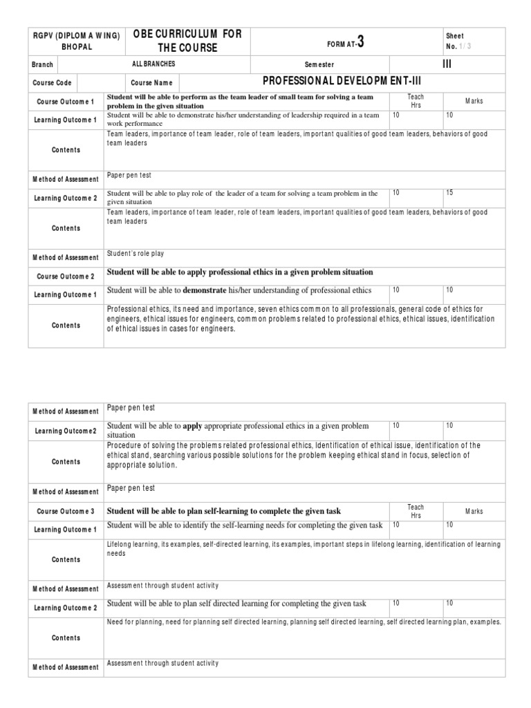 Obe Curriculum For The Course III Professional Development-Iii | PDF ...