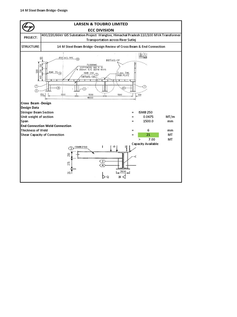 14 M Steel Bridge - Design Review of Cross Beam & End Connection | PDF ...