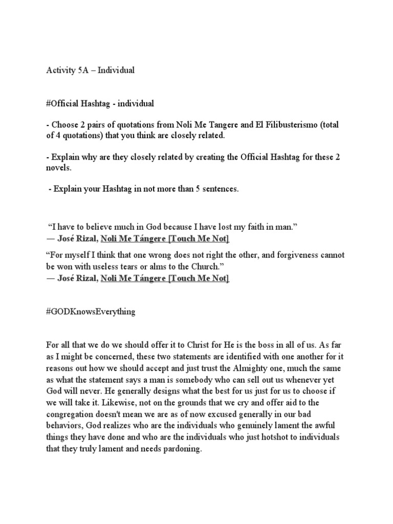 José Rizal, Noli Me Tángere (Touch Me Not) | PDF | God | Religious ...