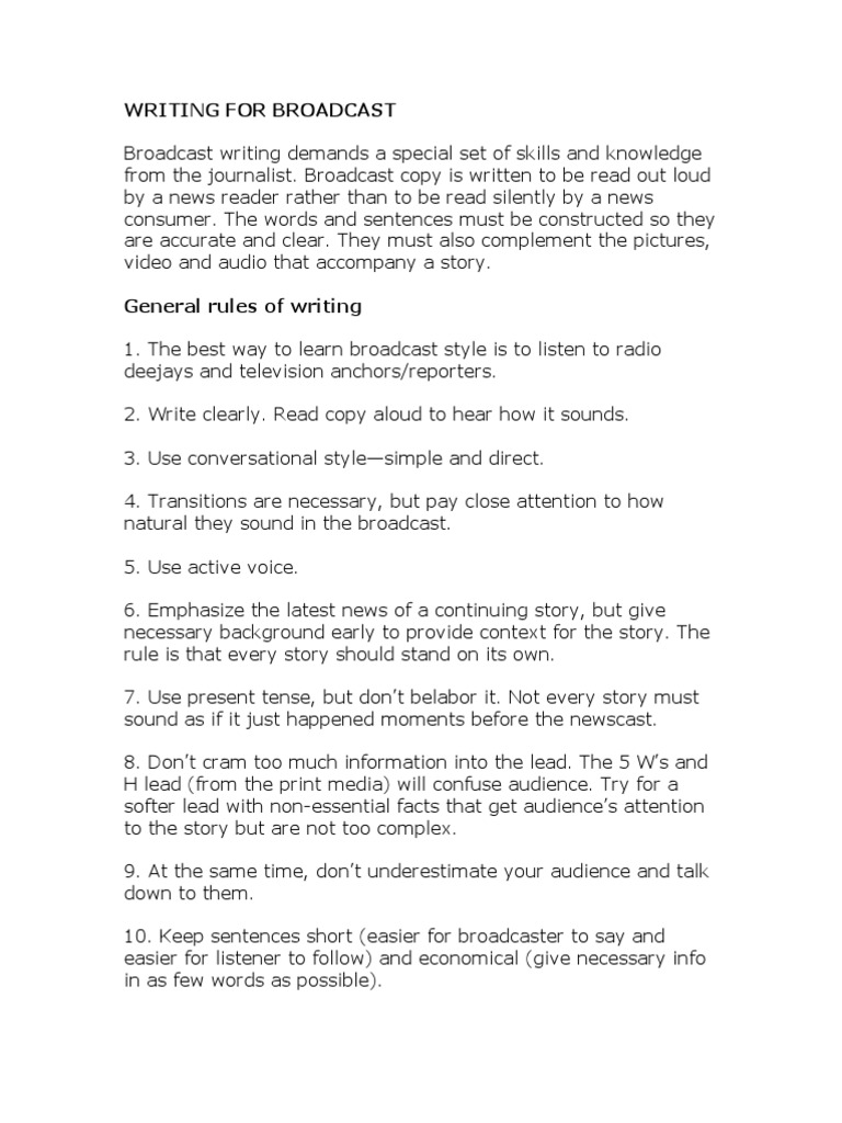 Broadcast Writing Essentials Guide | PDF | News | Languages