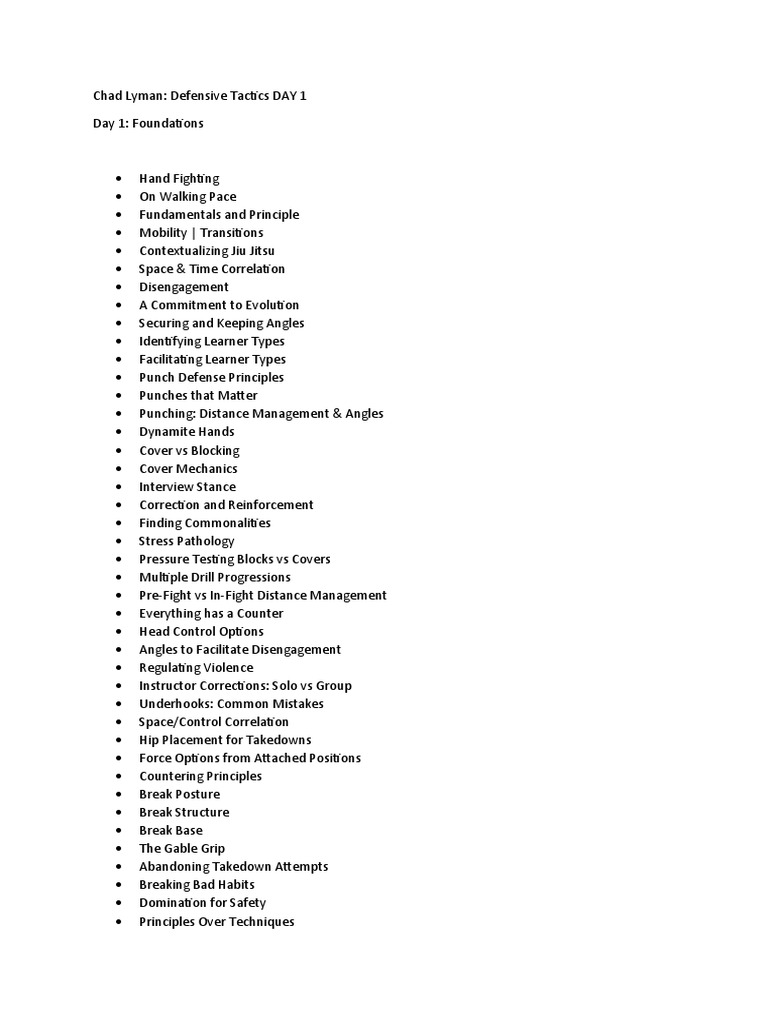 Chad Lyman Defensive Tactics | PDF