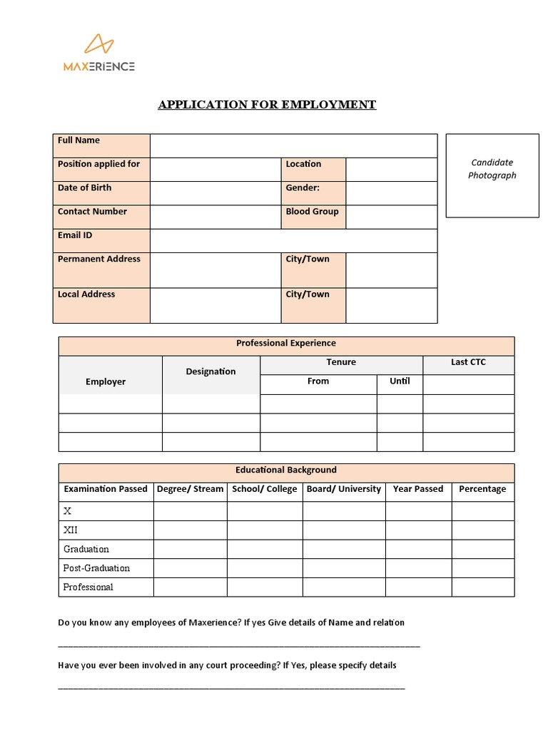 Application For Employment | PDF | Employment | Behavioural Sciences