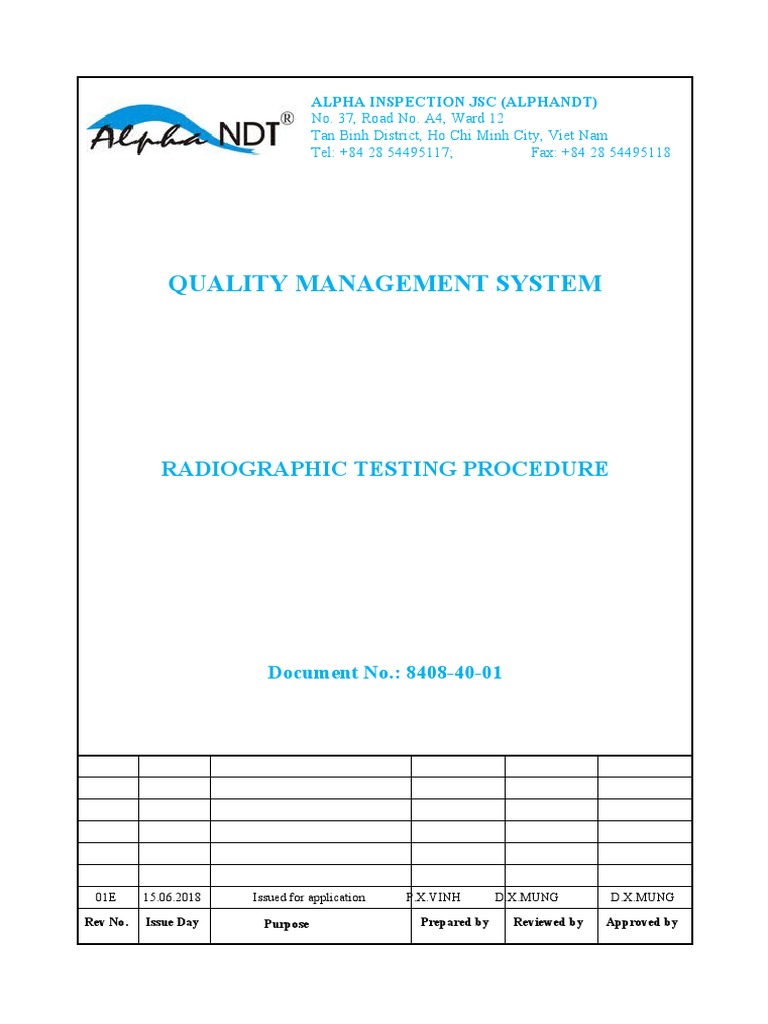 RT Procedure Rev01E | PDF | Radiography | Welding