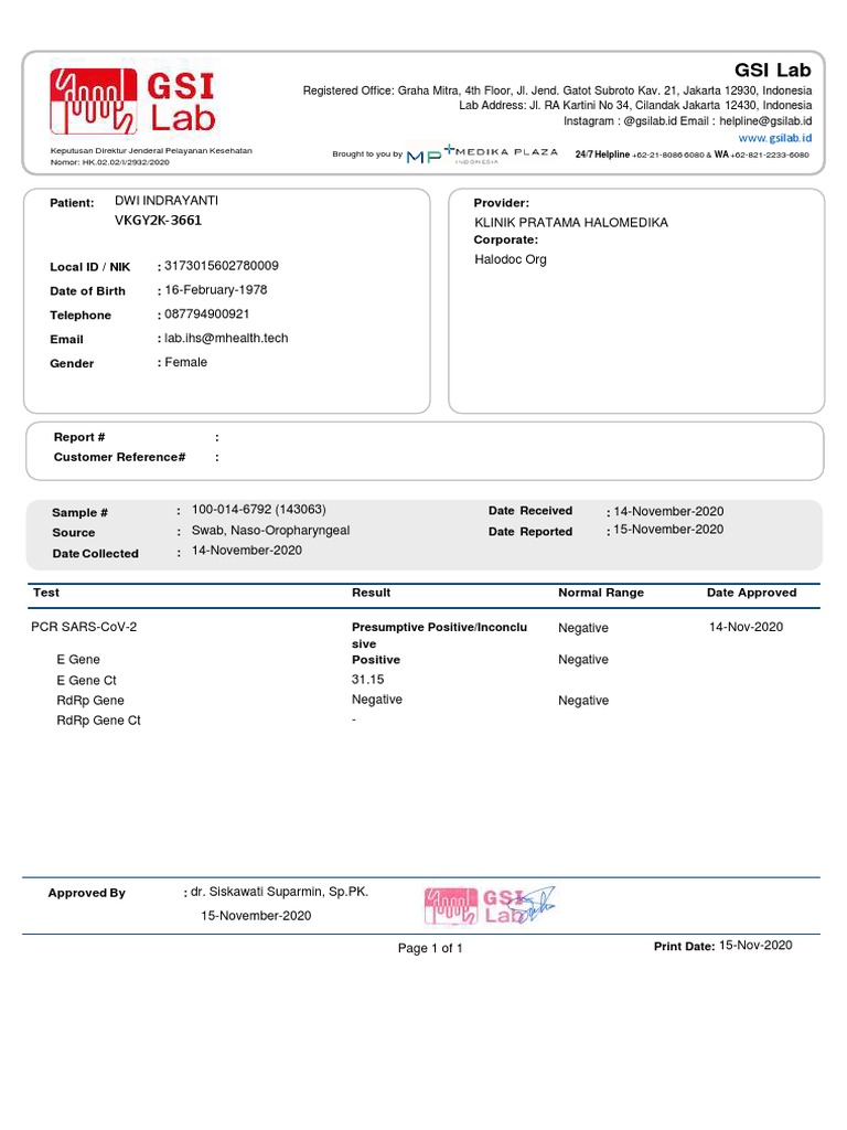 COVID-19 PCR Test Result Certificate | PDF