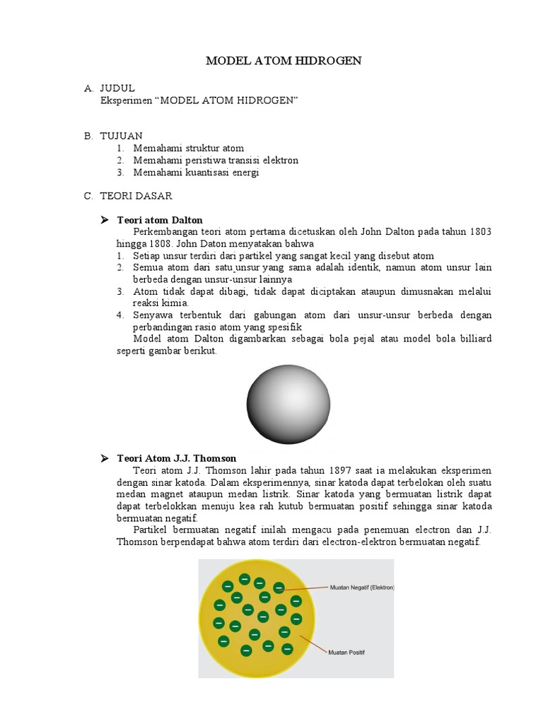 Laporan Eksperimen Model Atom Hidrogen - Rensi Nofika Duri 19033058 | PDF