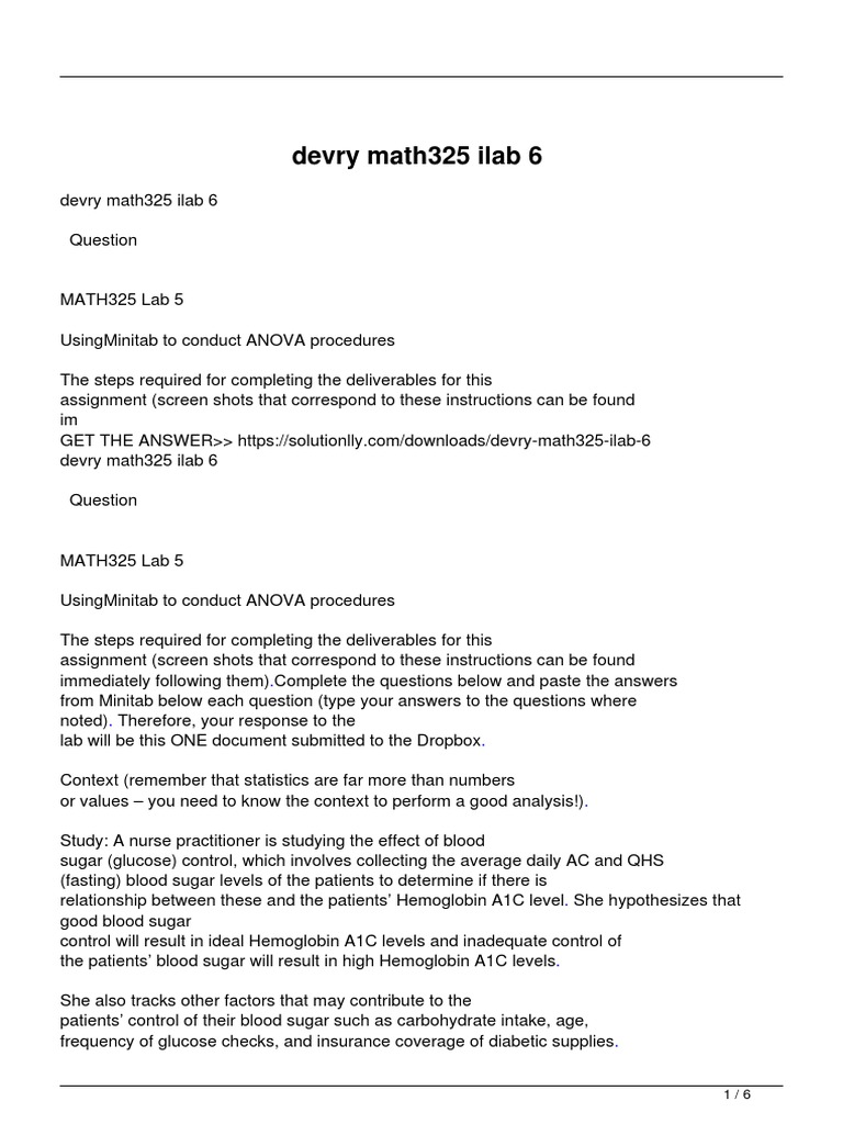 Devry Math325 Ilab 6 | PDF | Wellness | Science & Mathematics