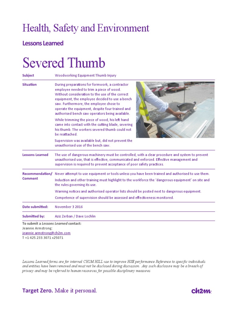 Severed Thumb: Health, Safety and Environment | PDF