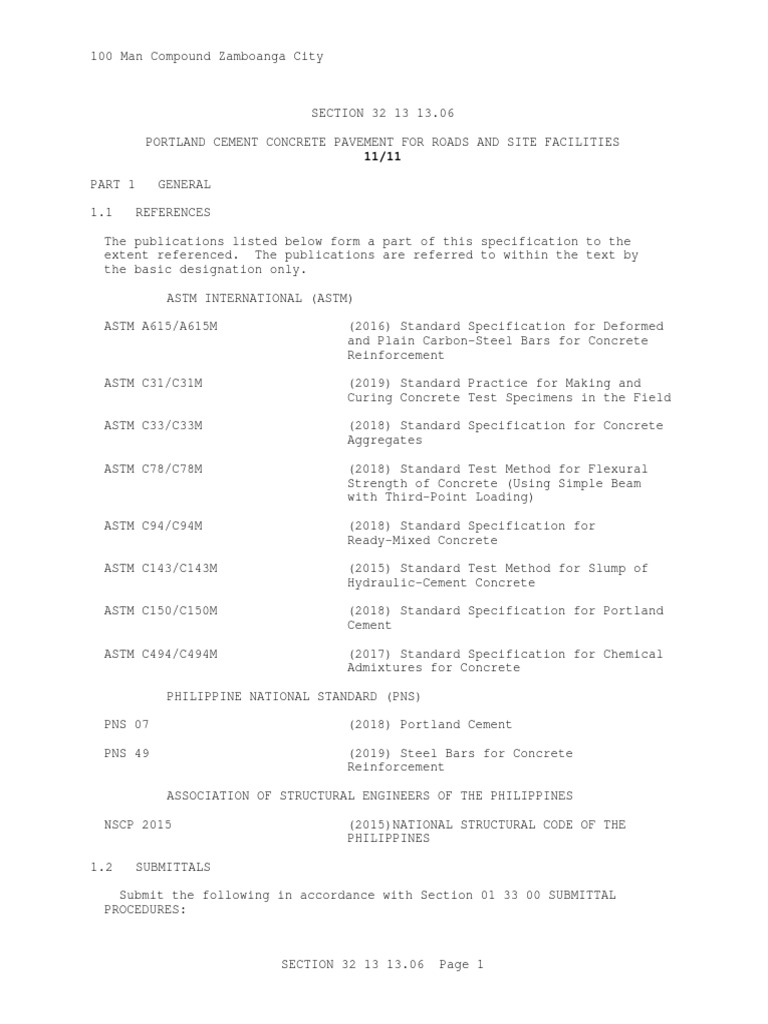 21 - Technical Specifications - Portland Cement Concrete Pavement For ...