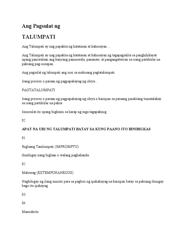 Pagsulat NG Talumpati (MS) | PDF