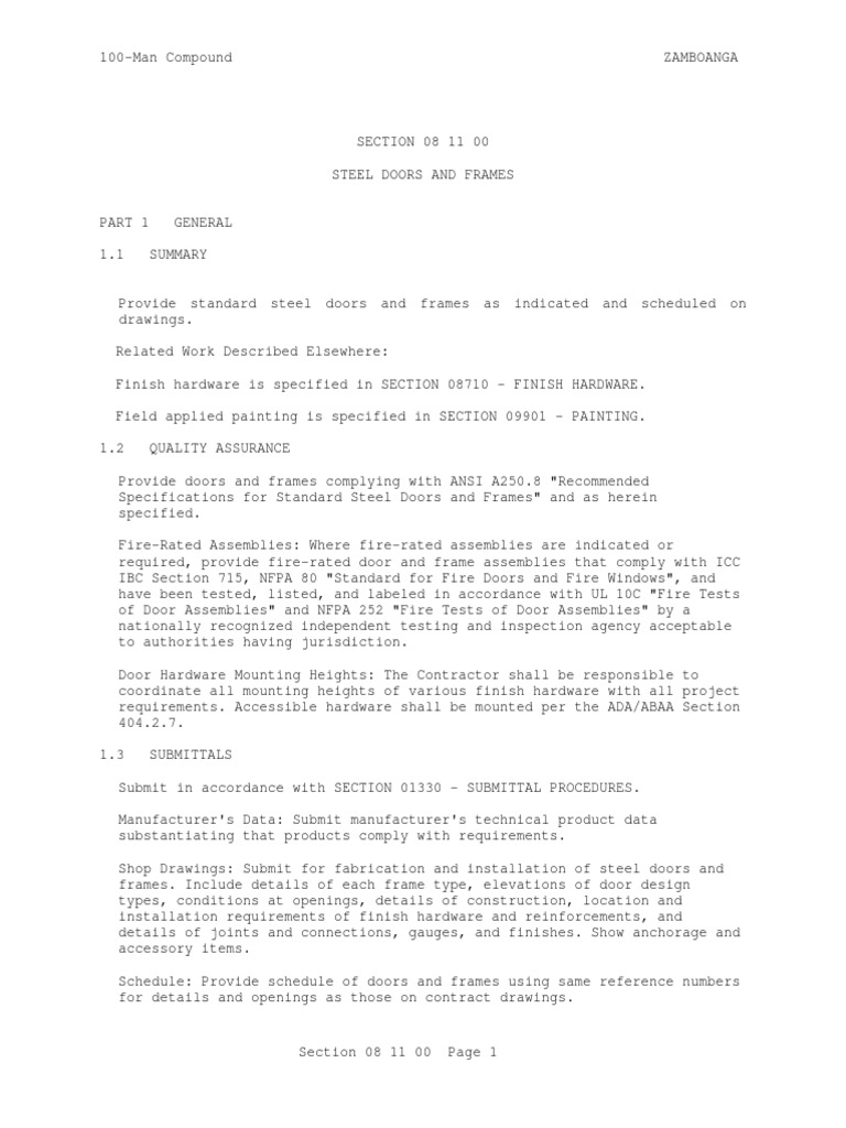 06 - Technical Specifications - Steel Doors and Frames | PDF | Door ...