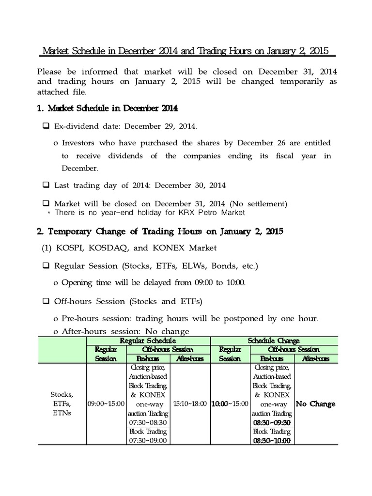 Market Schedule Trading Hours 2015 | PDF | Home & Garden