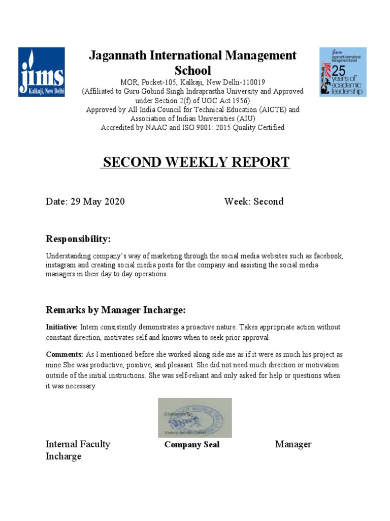 Second Weekly Report: Jagannath International Management School | PDF ...
