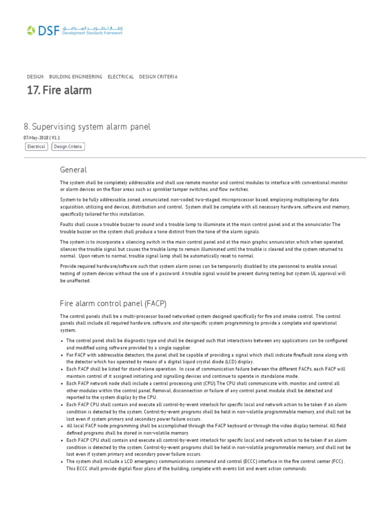 17.8 - Design Criteria - Fire Alarm - Supervising System Alarm Panel ...