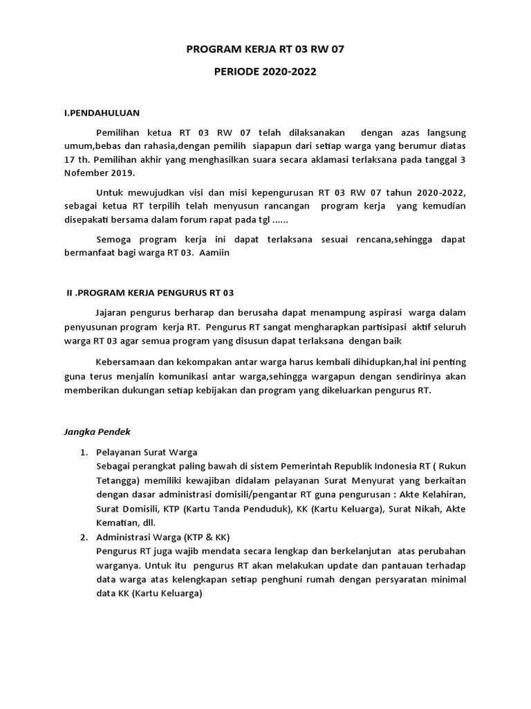 Program Kerja RT 03 RW 07 | PDF