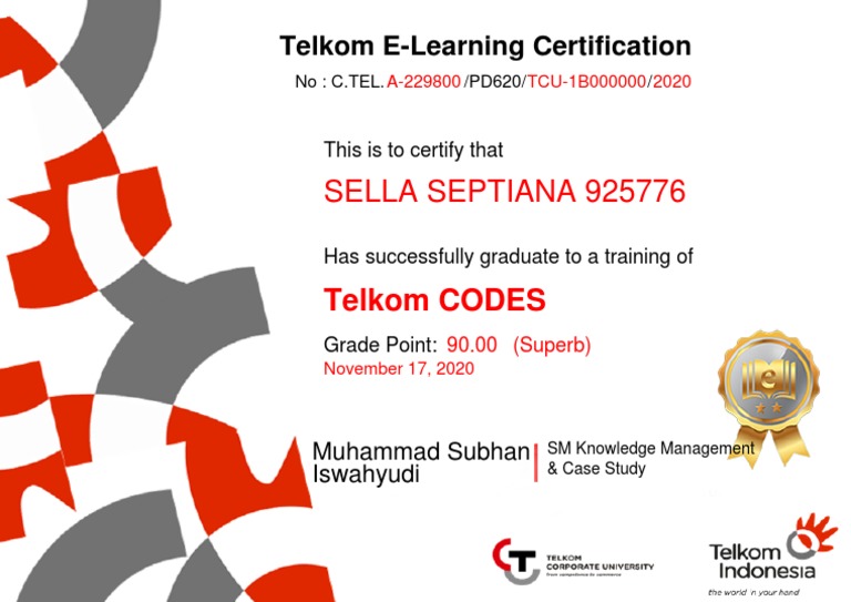 AKHLAK - Telkom CODES - Sertifikat TELKOM CODEs Sertifikat Sella | PDF ...
