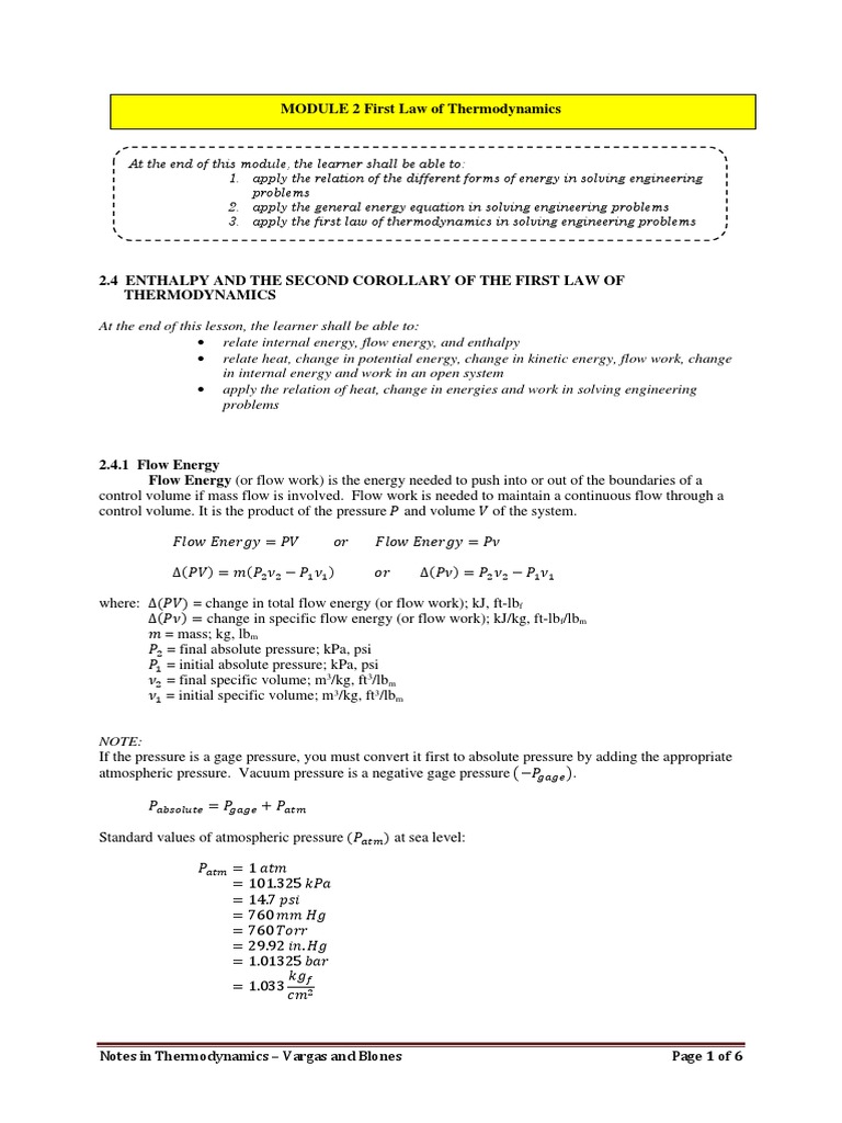 Module 2.4 Enthalpy and 2ND Corollary of 1ST Law | PDF | Enthalpy ...