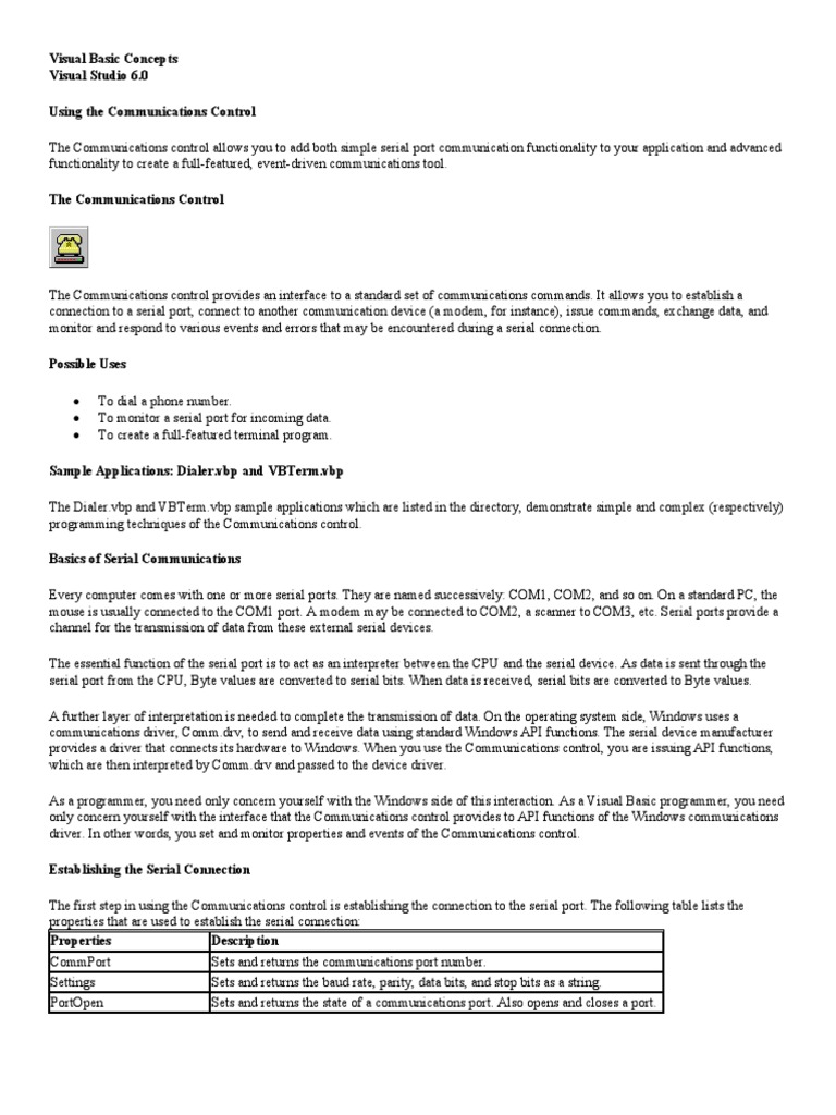 Visual Basic Concepts Visual Studio 6.0 Using The Communications ...