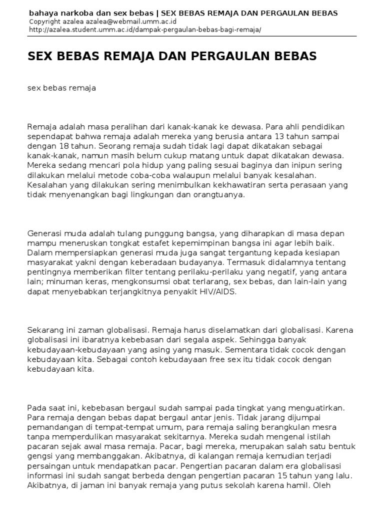 Bahaya Narkoba Dan Sex Bebas Sex Bebas Remaja Dan Pergaulan Bebas Pdf