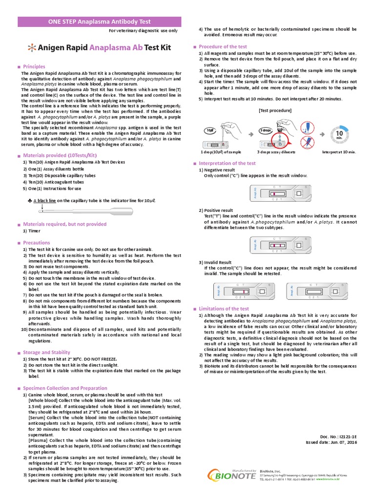 Rapid Anaplasma Ab Test Kit IN EN | PDF | Blood Plasma | Elisa
