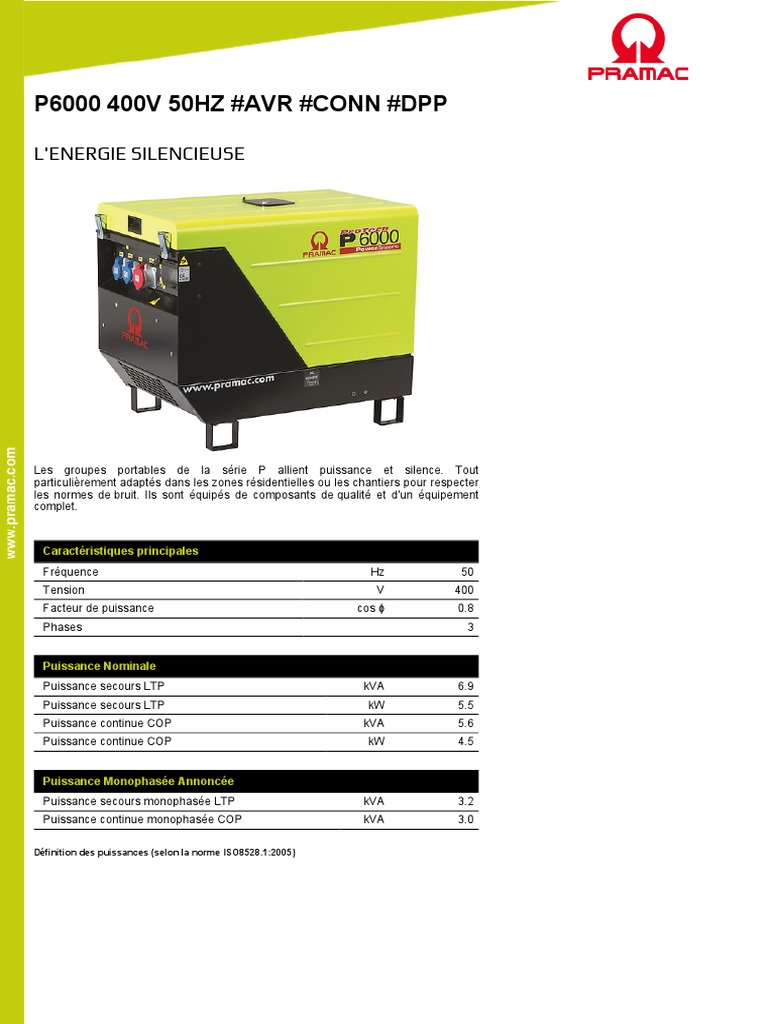 Generateur Pramac P6000 6.9 Kva PDF | PDF | Puissance (physique ...