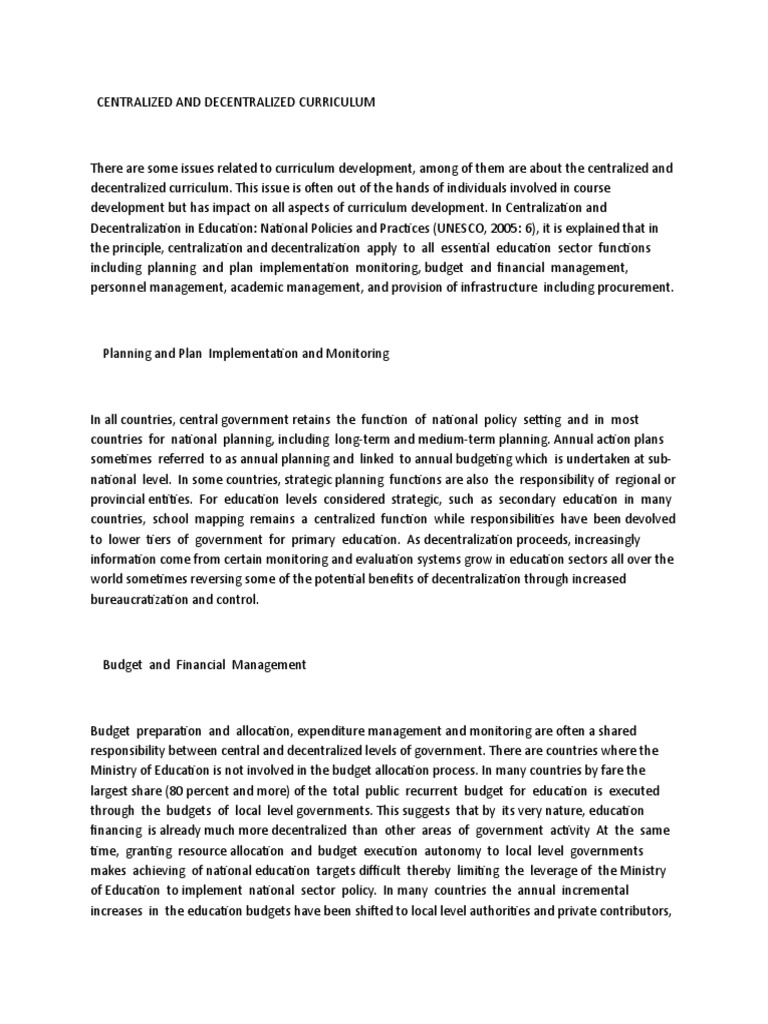 Centralized and Decentralized Curriculum | PDF | Decentralization ...