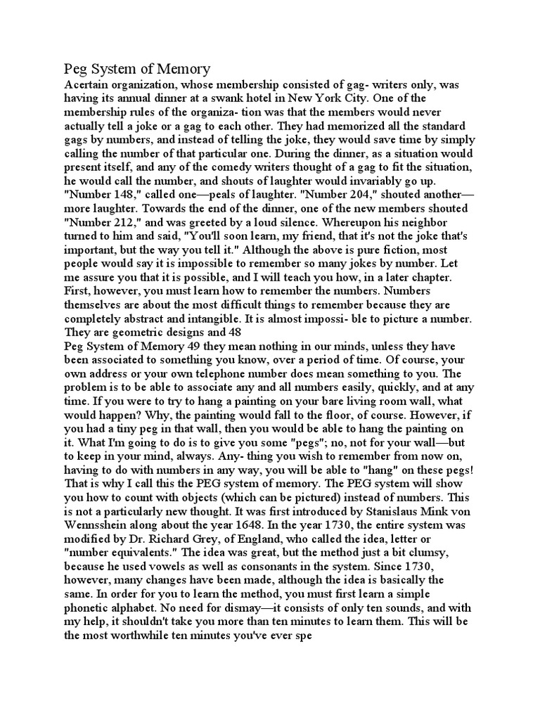 Peg System of Memory | PDF | Alphabet | Linguistics
