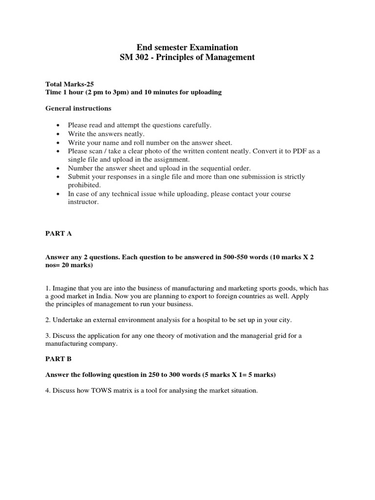 SM 302 Management Exam Guidelines | PDF