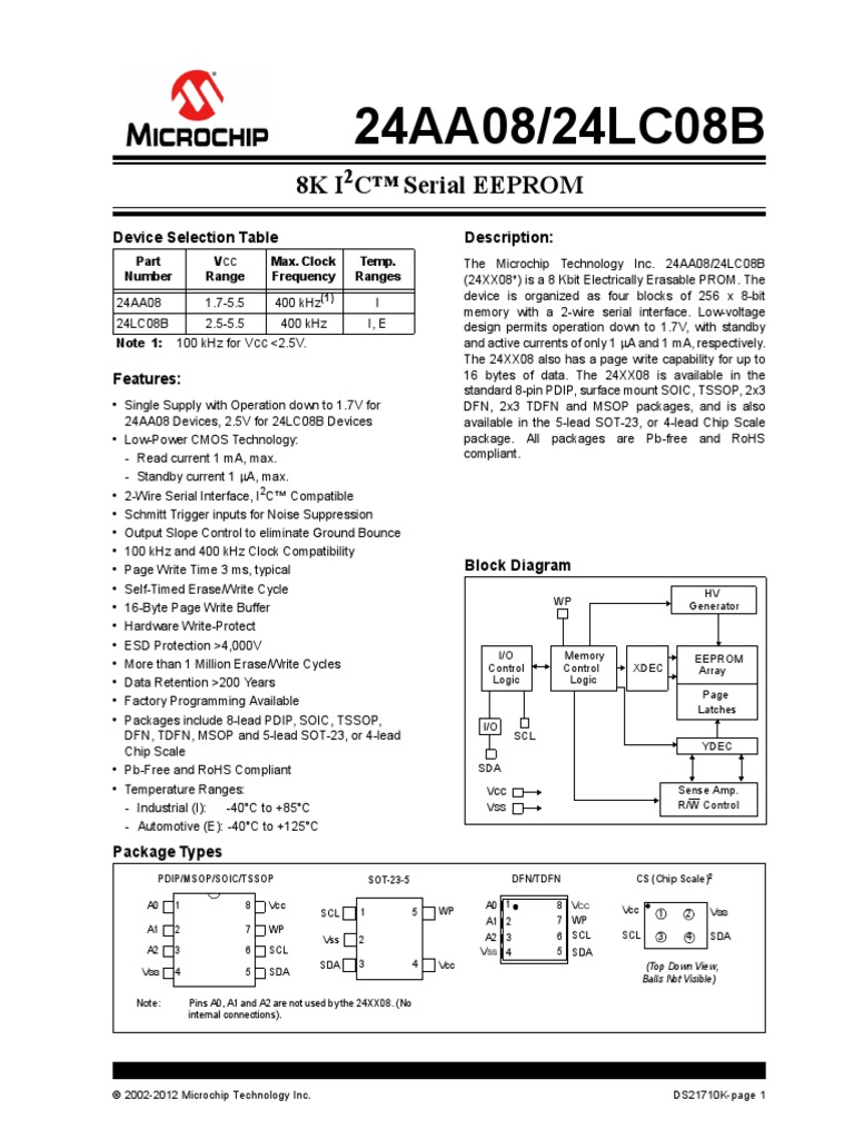 24aa08 - 24lc08 Eeprom PDF | PDF | Bit | Transmission Control Protocol