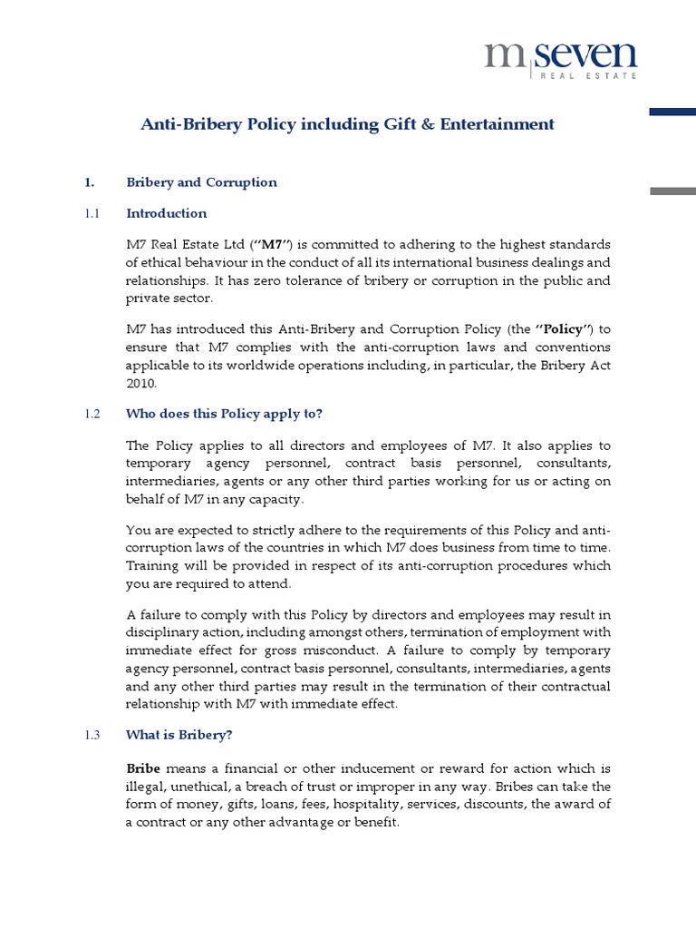 Anti-Bribery and Gift Policy Overview | PDF | Law