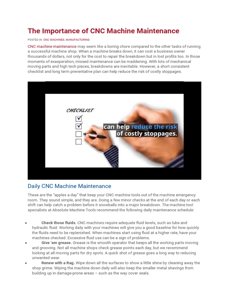 The Importance of CNC Machine Maintenance | PDF