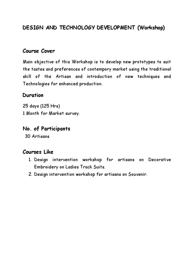 Design and Technology Development (Workshop) | PDF | Business
