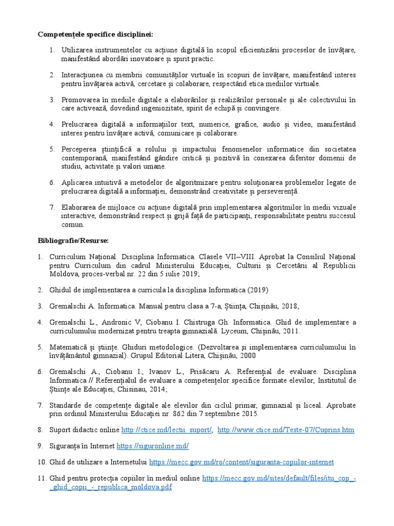 Informatica Clasa 7 Anul 2020-2021 | PDF
