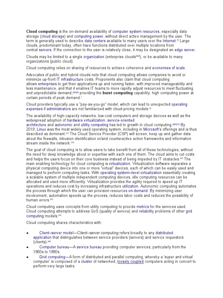 Cloud Computing Is The On-Demand Availability of | PDF