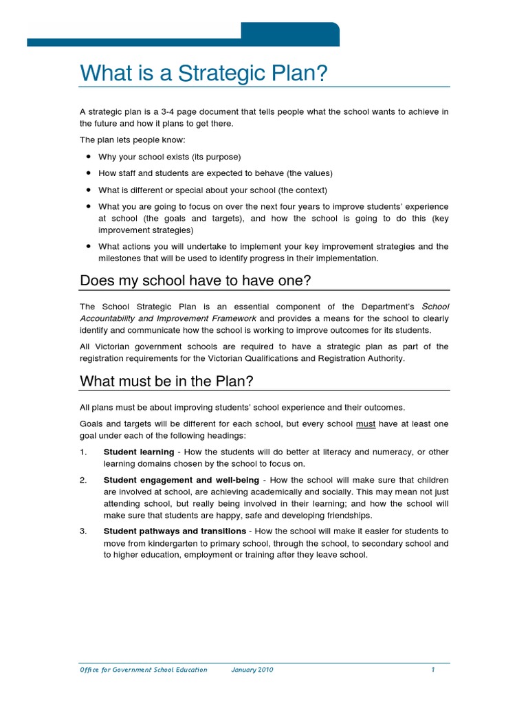Developing a Strategic Plan: A Guide to the Purpose, Requirements, and ...