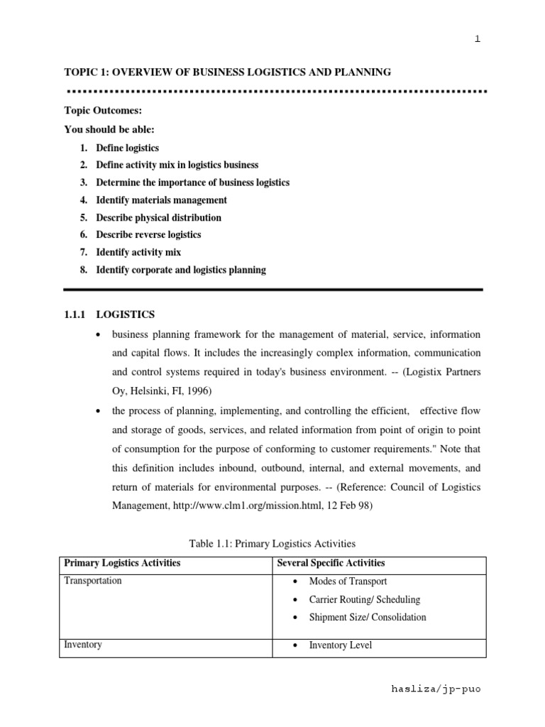 Business Logistics Overview | PDF | Logistics | Supply Chain