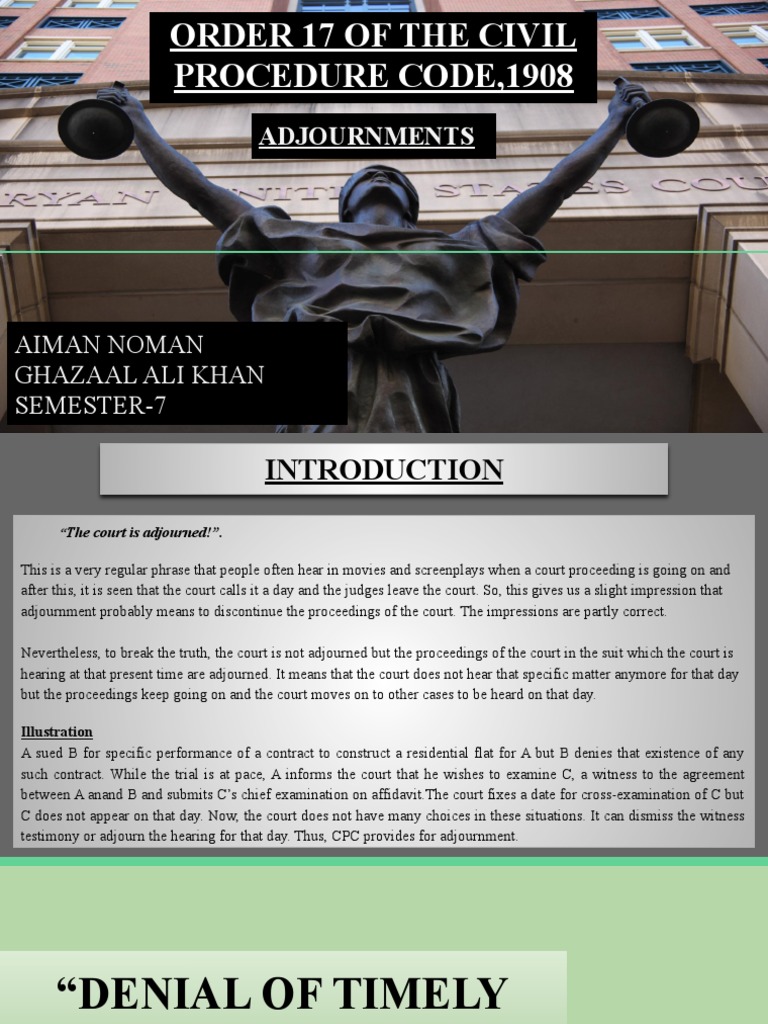 Order 17 of The Civil Procedure Code, 1908 | PDF | Witness | Lawsuit