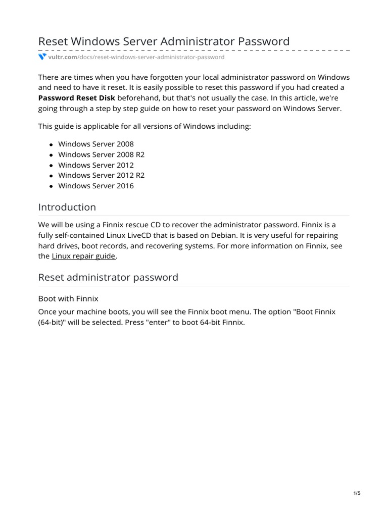 Reset Windows Server Administrator Password | PDF | Booting | Computer Architecture