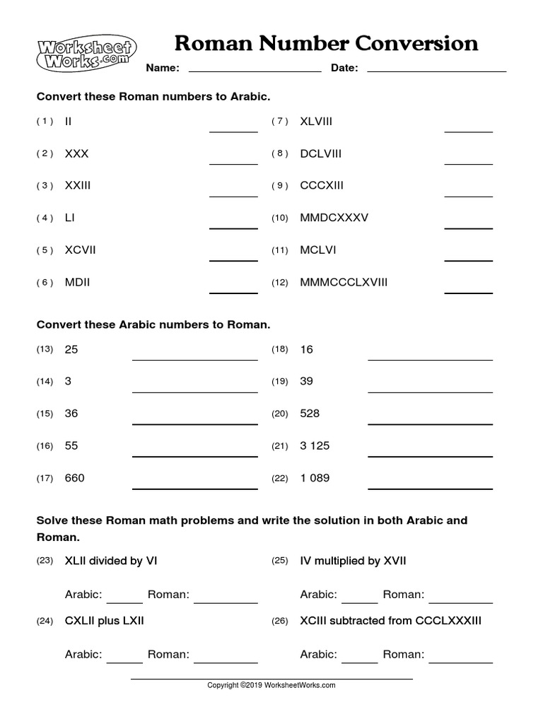 Római Számok 2 WorksheetWorks Roman Number Conversion 1 | PDF ...