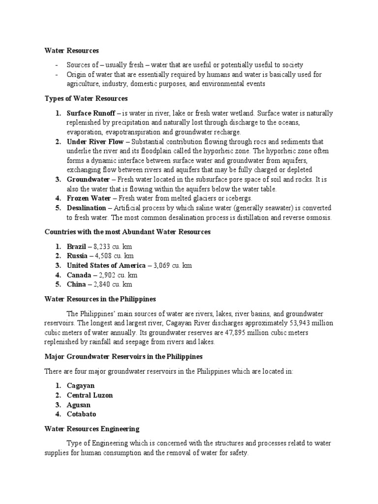 Comprehensive Overview of Water Resources | PDF | Water Resources ...
