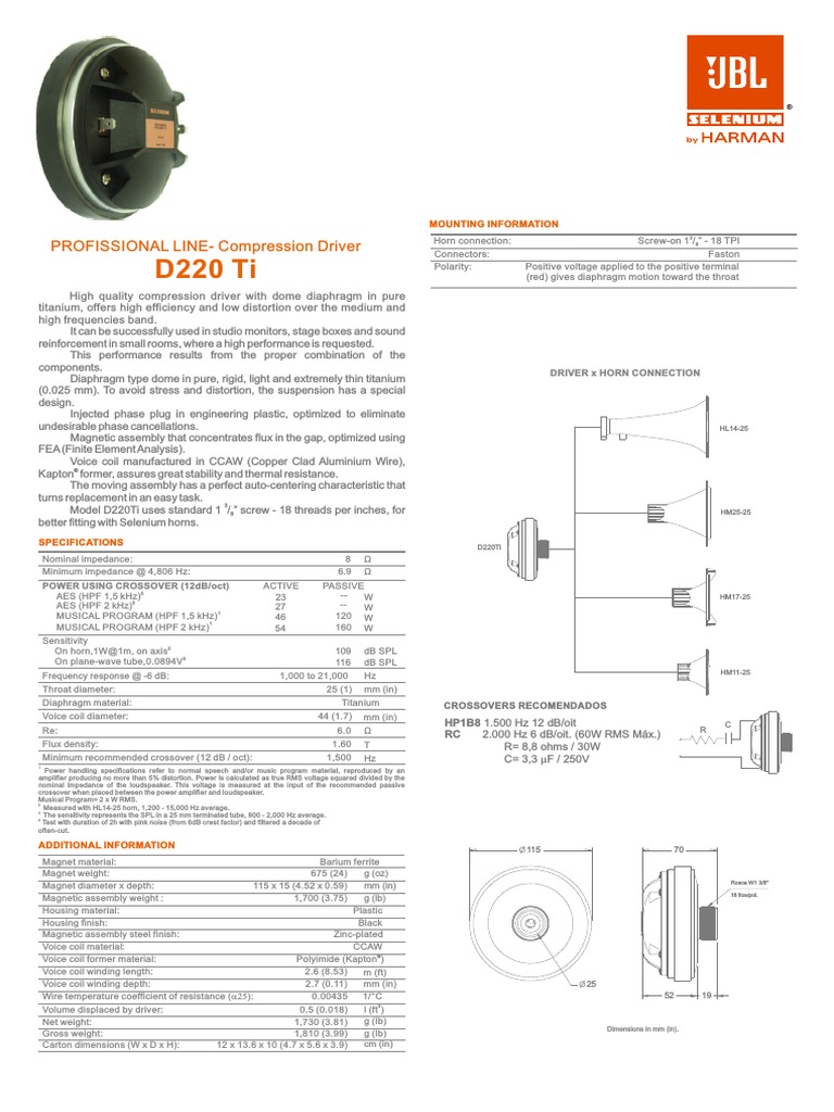 PROFISSIONAL LINE-Compression Driver: Mounting Information | PDF ...