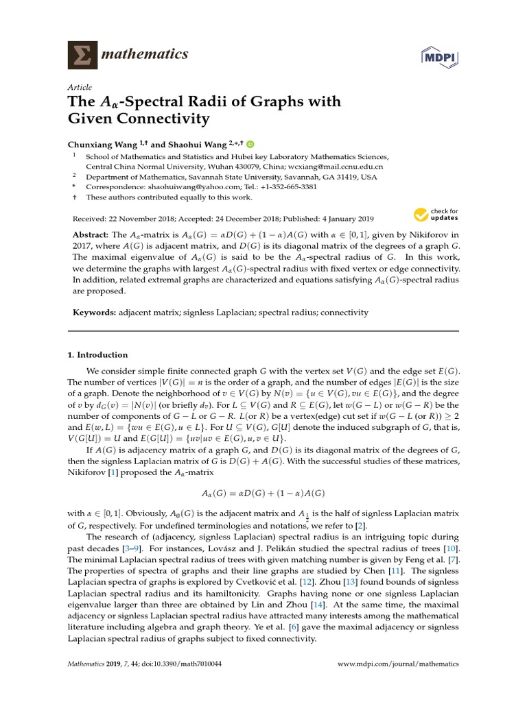 Maximizing Signless Laplacian or Adjacency Spectral Radius of Graphs With Given Connectivity ...
