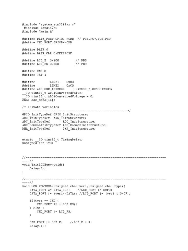 STM32 ADC+2x16 LCD Keil Code. | PDF | Software Engineering | Computer Hardware
