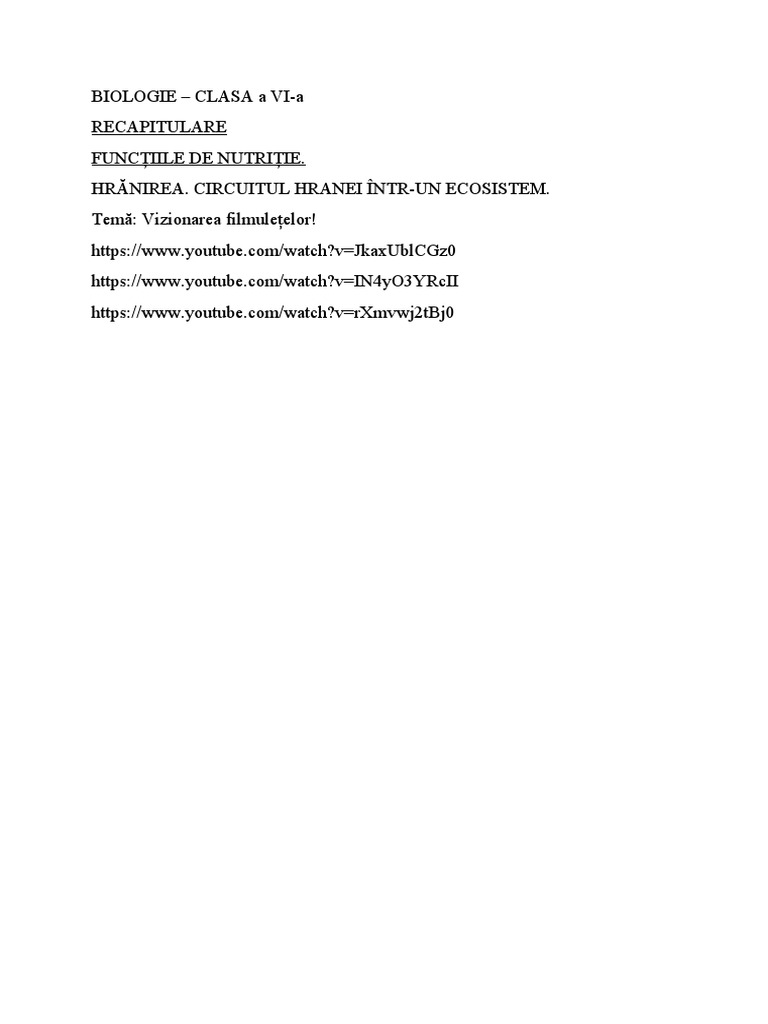 Biologie - Clasa aVI-a - Recapitulare. Hrănirea | PDF