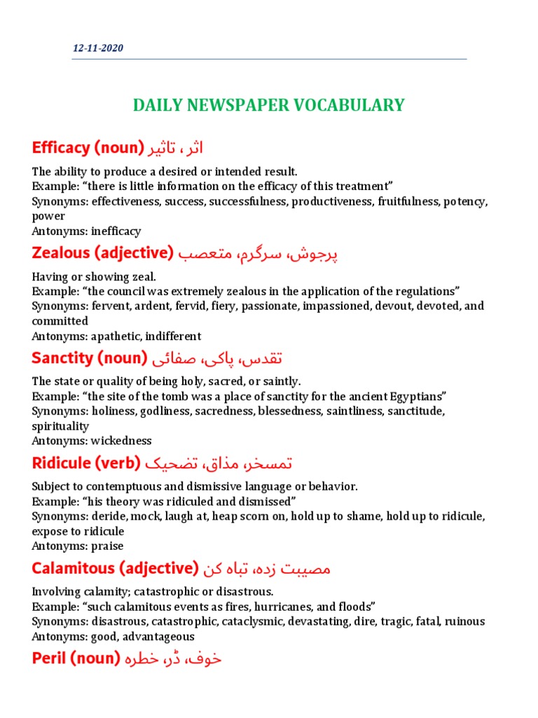 Daily Newspaper Vocabulary | PDF | Grammar | Cognitive Science