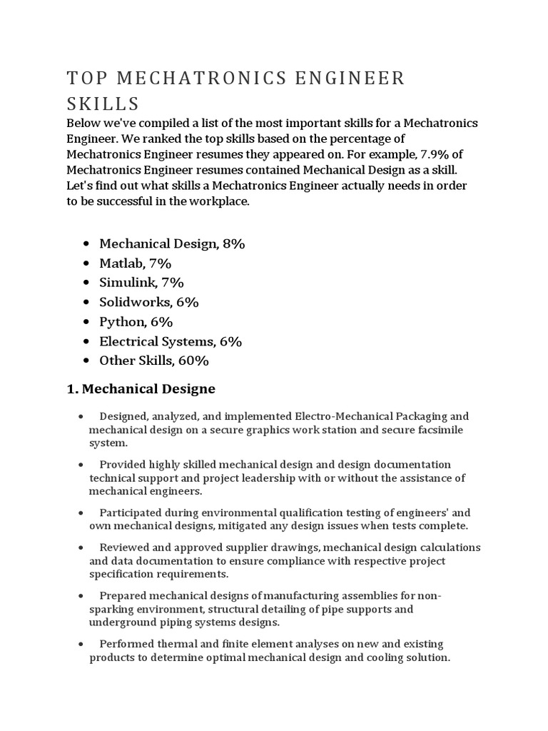 Top Mechatronics Engineer Skills | Download Free PDF | Matlab ...