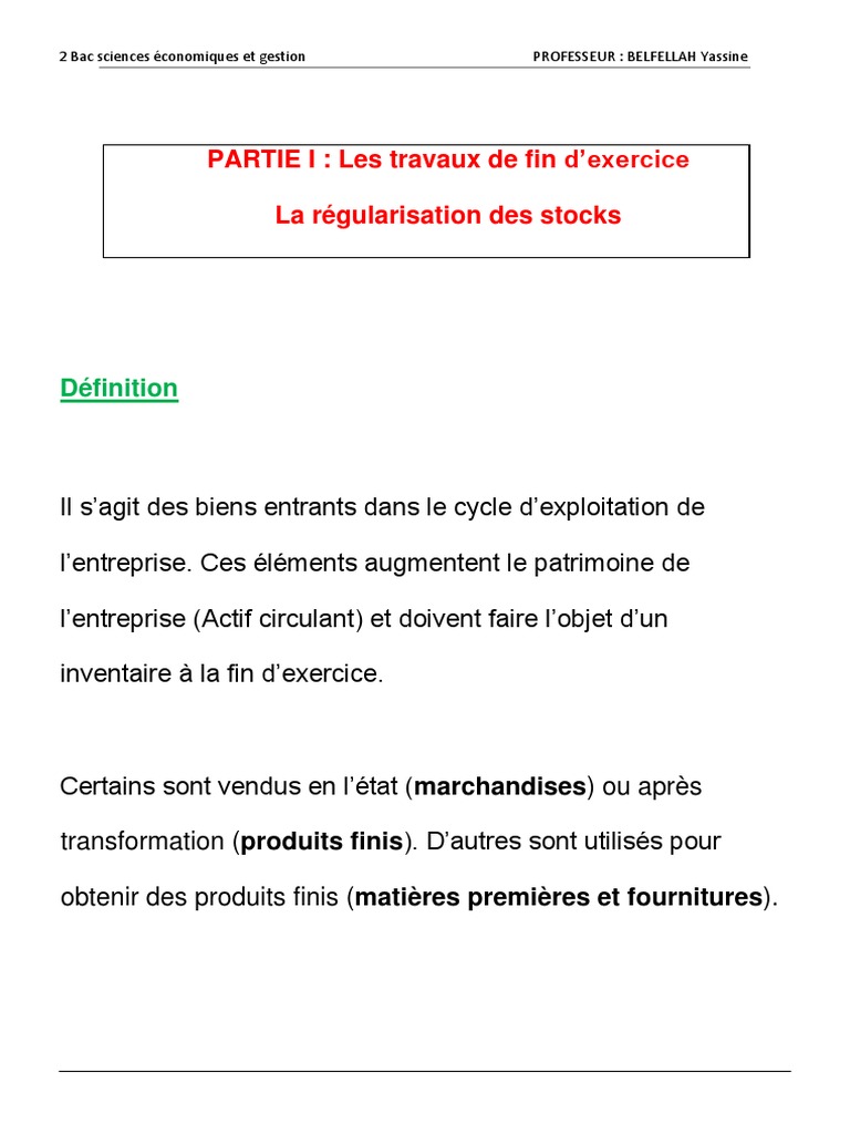 Exercices Régularisation Des Stocks | PDF | Inventaire | Comptabilité